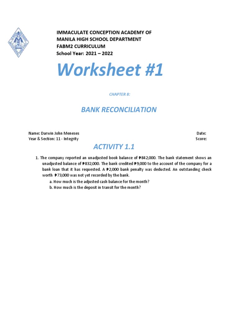 FABM 2 Worksheet 1 Q4 | PDF | Banks | Deposit Account