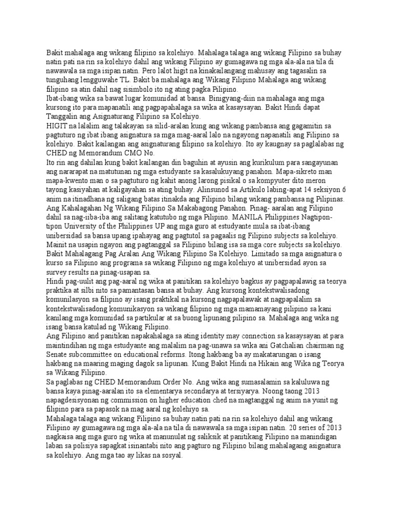 Bakit Mahalaga Ang Wikang Filipino Sa Kolehiyo | PDF