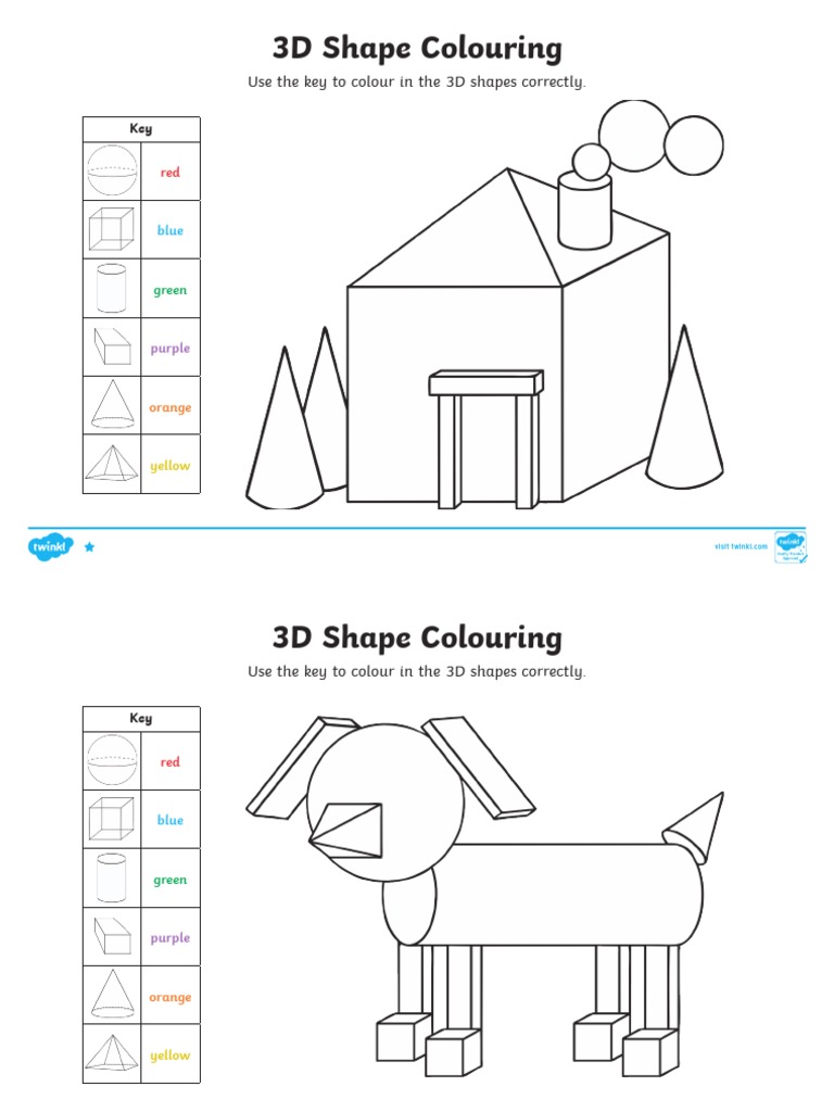 3D Shape Colouring: Use The Key To Colour in The 3D Shapes Correctly | PDF
