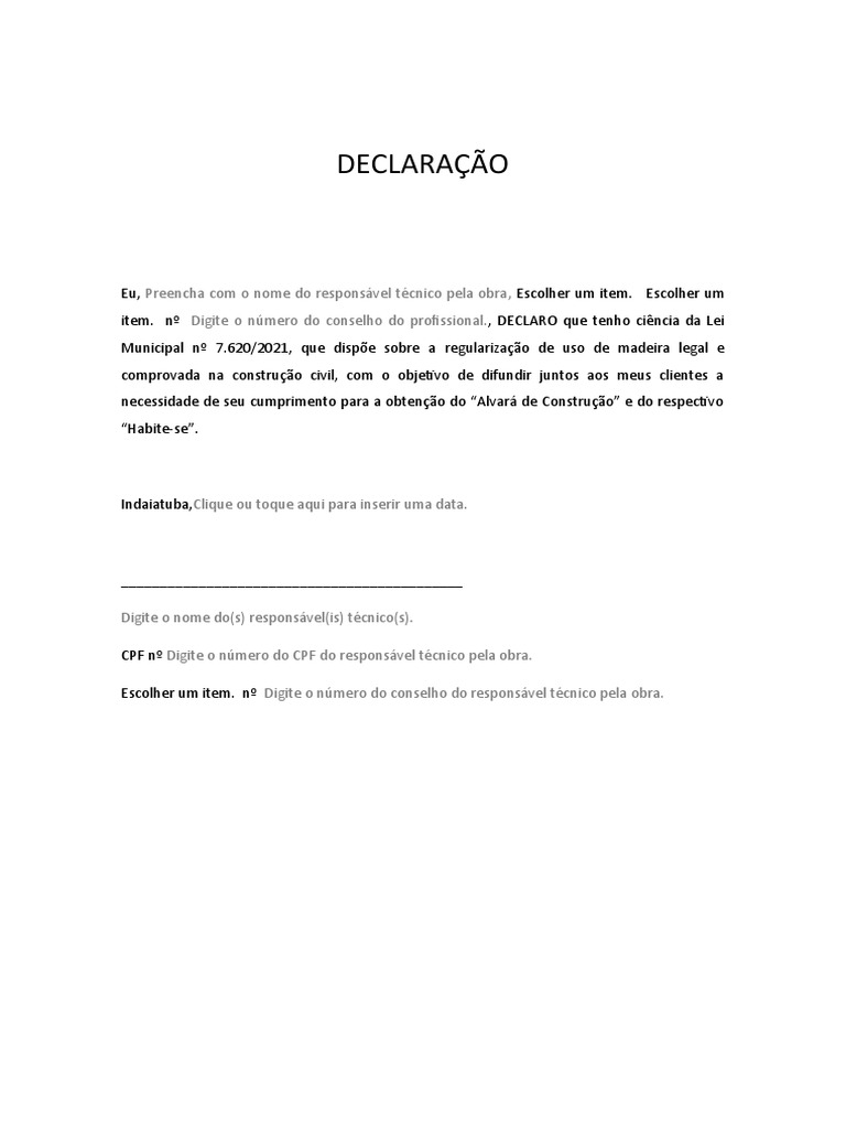 Declaracao Responsavel Tecnico | PDF Declaracao Responsavel Tecnico | PDF