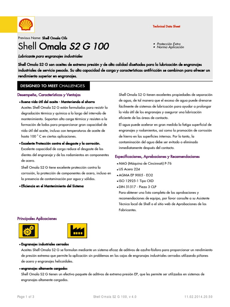 Shell Omala S2 G 100 TDS | PDF | Engranaje | Agua
