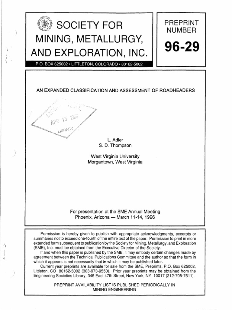 An Expanded Classification and Assessment of Roadheaders | PDF | Loader ...