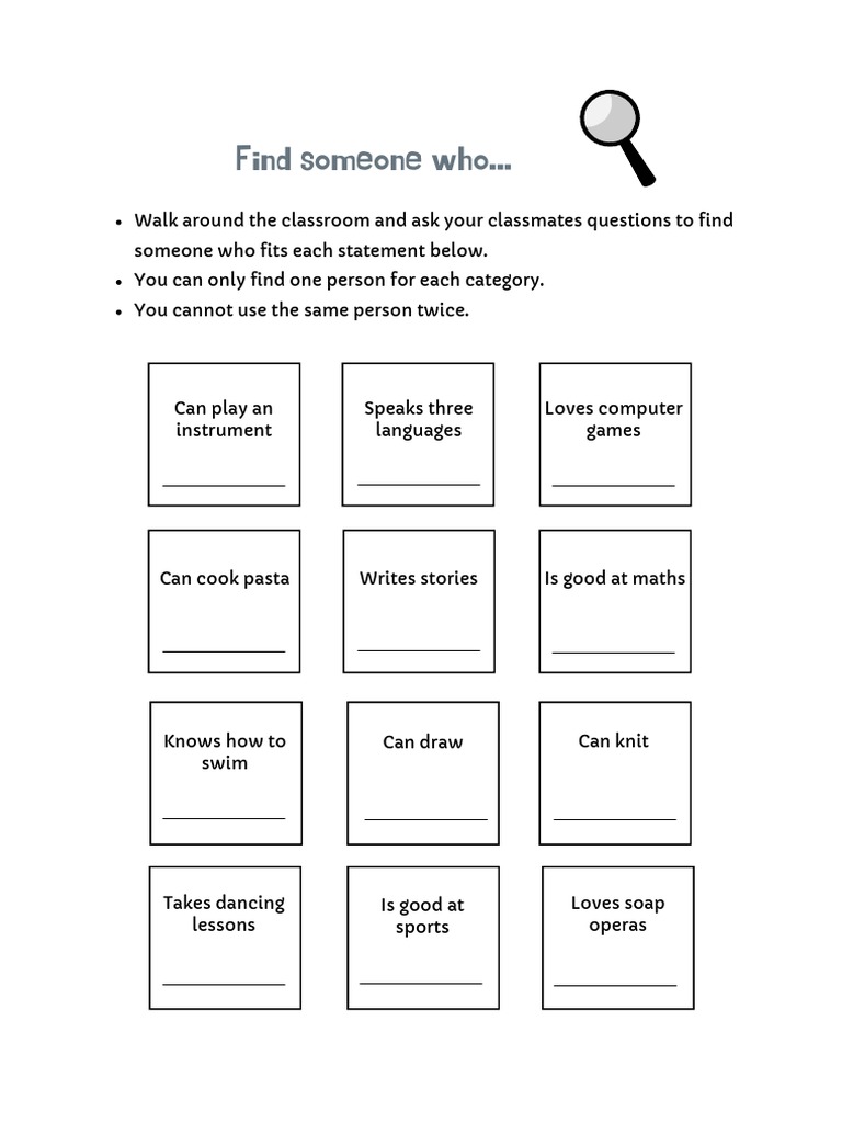 Find Someone Who... Getting To Know You EFL Class Activity | PDF