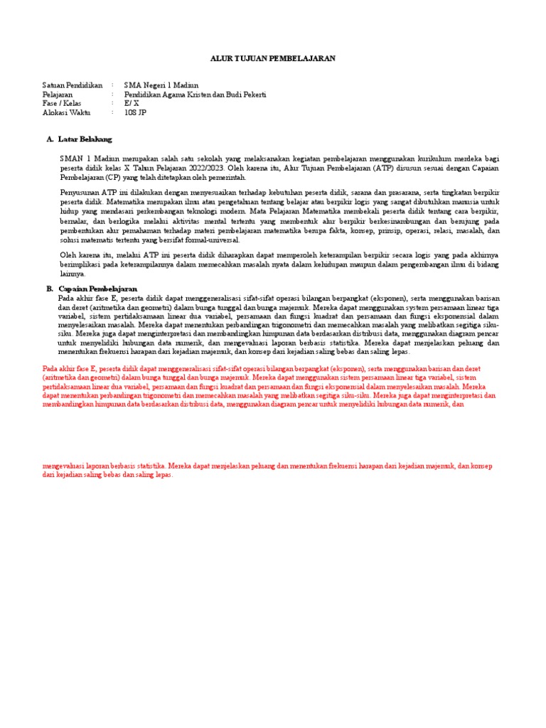 Contoh TP&ATP Matematika Fase E | PDF