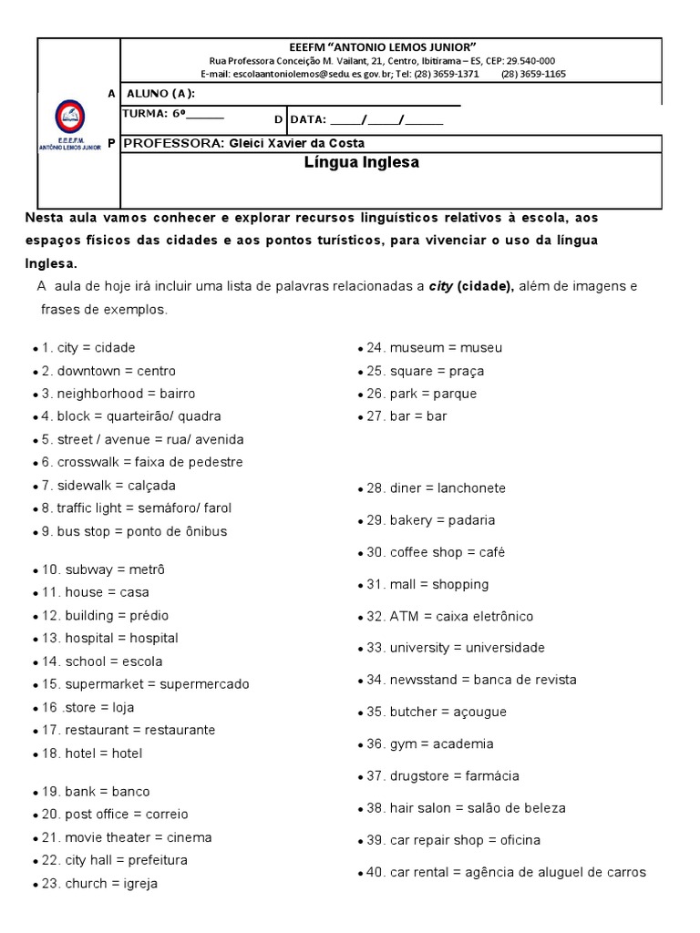 Lugares da Cidade em Inglês: Uma Aula sobre Recursos Linguísticos ...