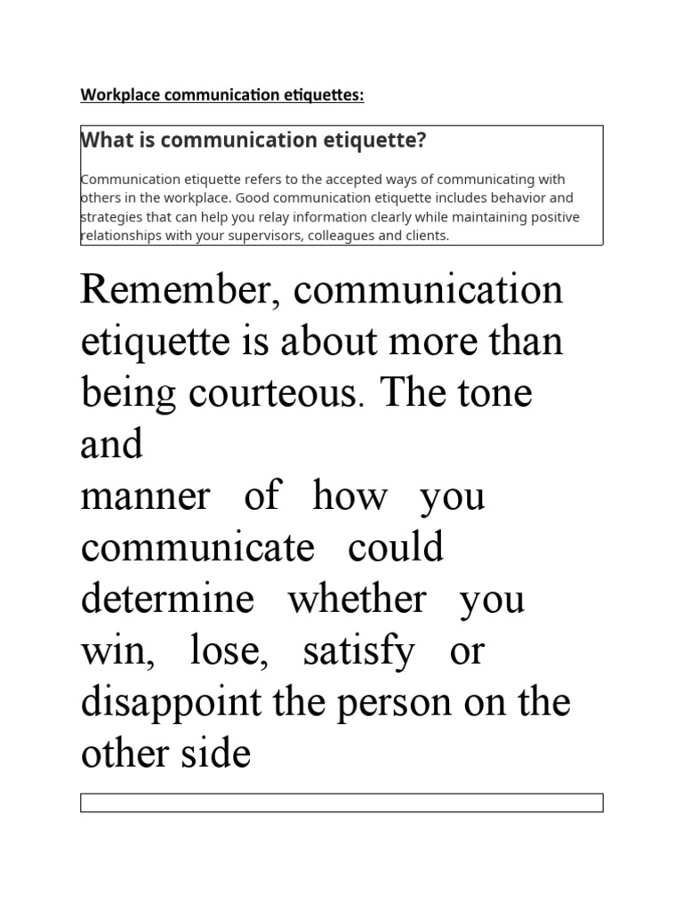 Workplace Etiquettes Unedited | PDF | Body Language | Communication