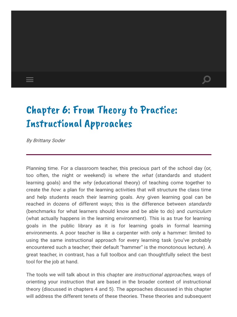 Chapter 6 - From Theory To Practice - Instructional Approaches - Instruction and Pedagogy For ...