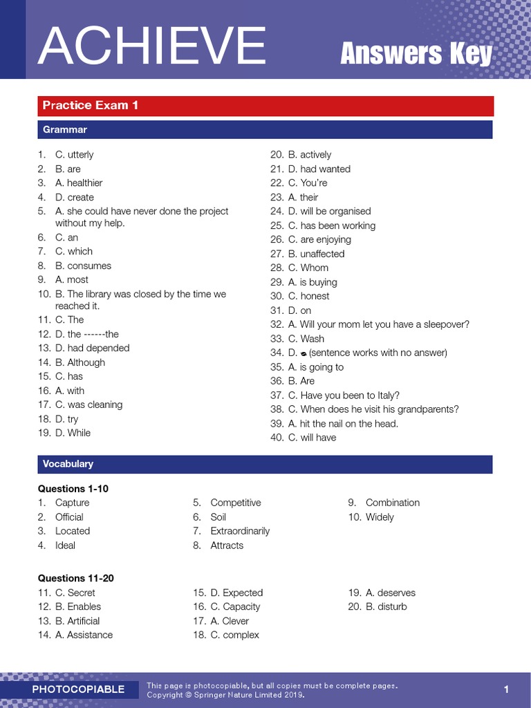 Achieve - Practice Exams Answers Key | PDF | Junk Food | Internet