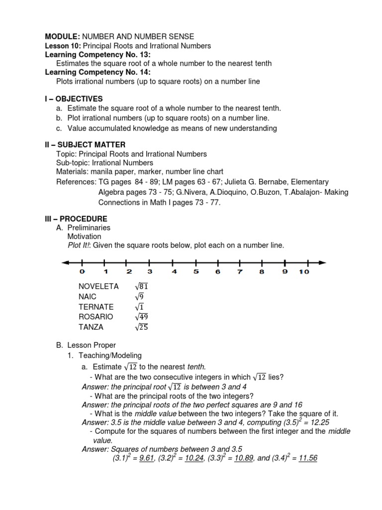Estimating and Plotting Irrational Numbers on a Number Line | PDF ...