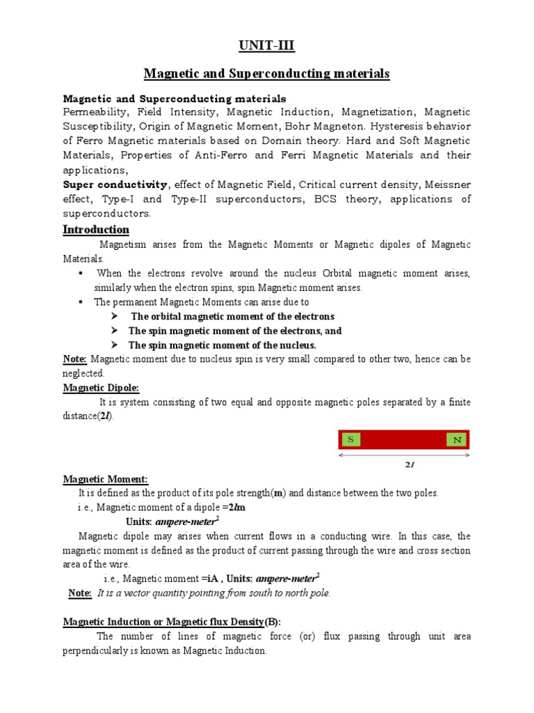 Unit Iii Magnetic And Superconducting Materials Pdf Superconductivity Ferromagnetism