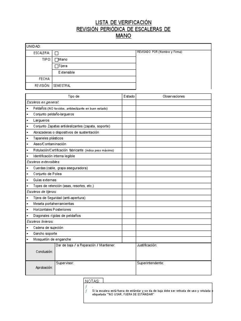Checklist Escalera de Mano | PDF | Bienes manufacturados | Equipo
