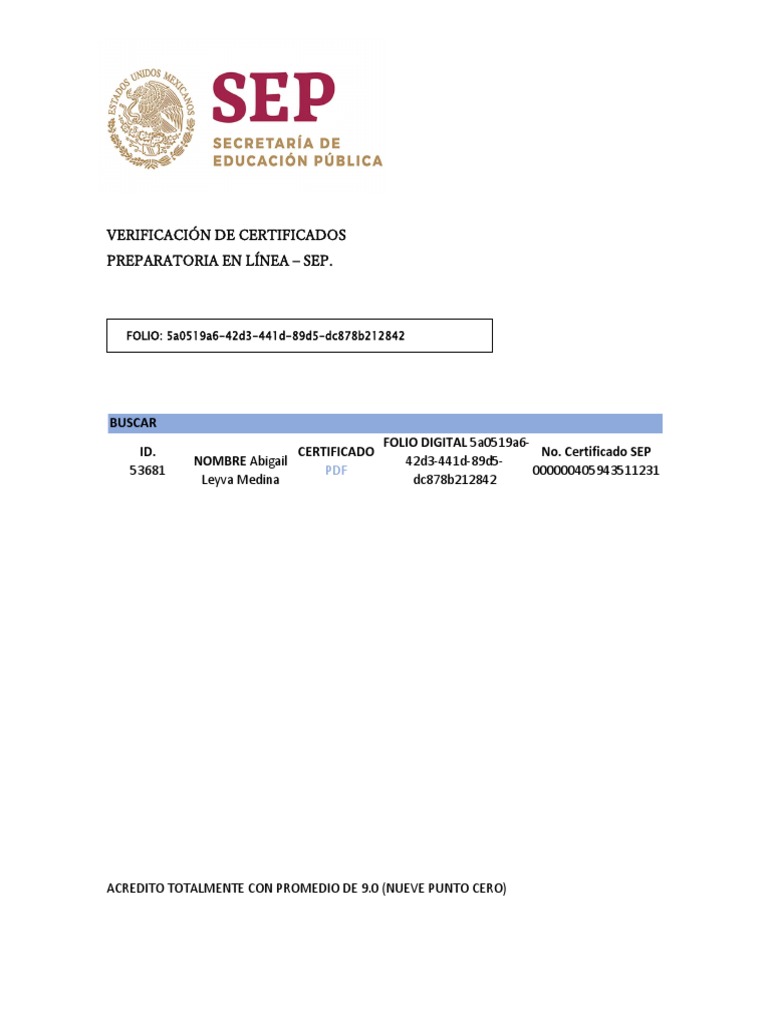 Verificación de Certificados Preparatoria en Línea - Sep | PDF