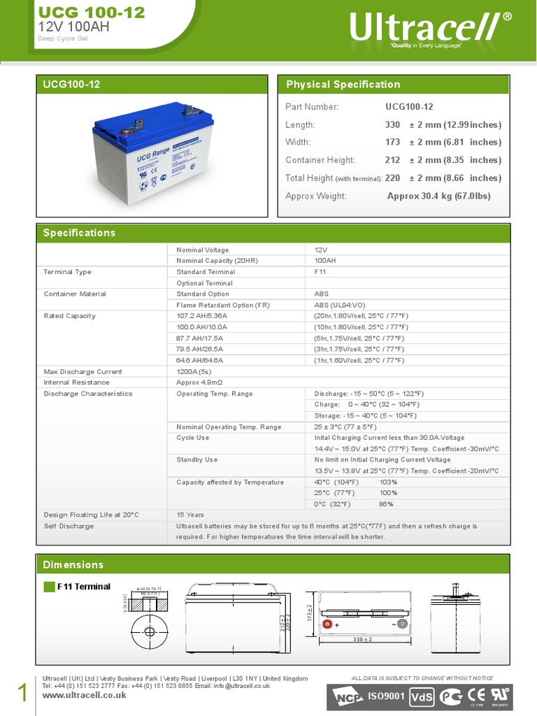 Bateria 100ah 12v Gel Ultracell Ucg100 12 | PDF | Battery Charger ...