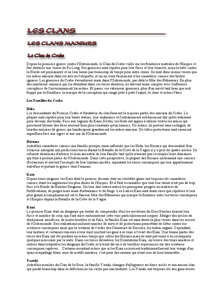 Les Clans du Crabe et du Dragon | PDF