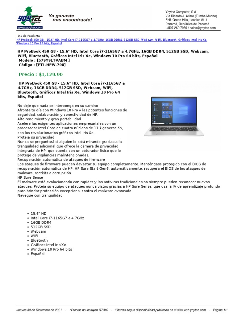 HP ProBook 450 G8 | PDF | Intel | Windows 10
