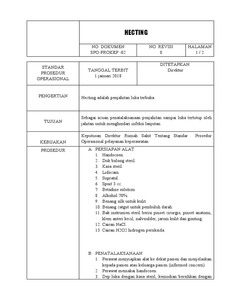 Prosedur Hecting: Standar Penjahitan Luka | PDF