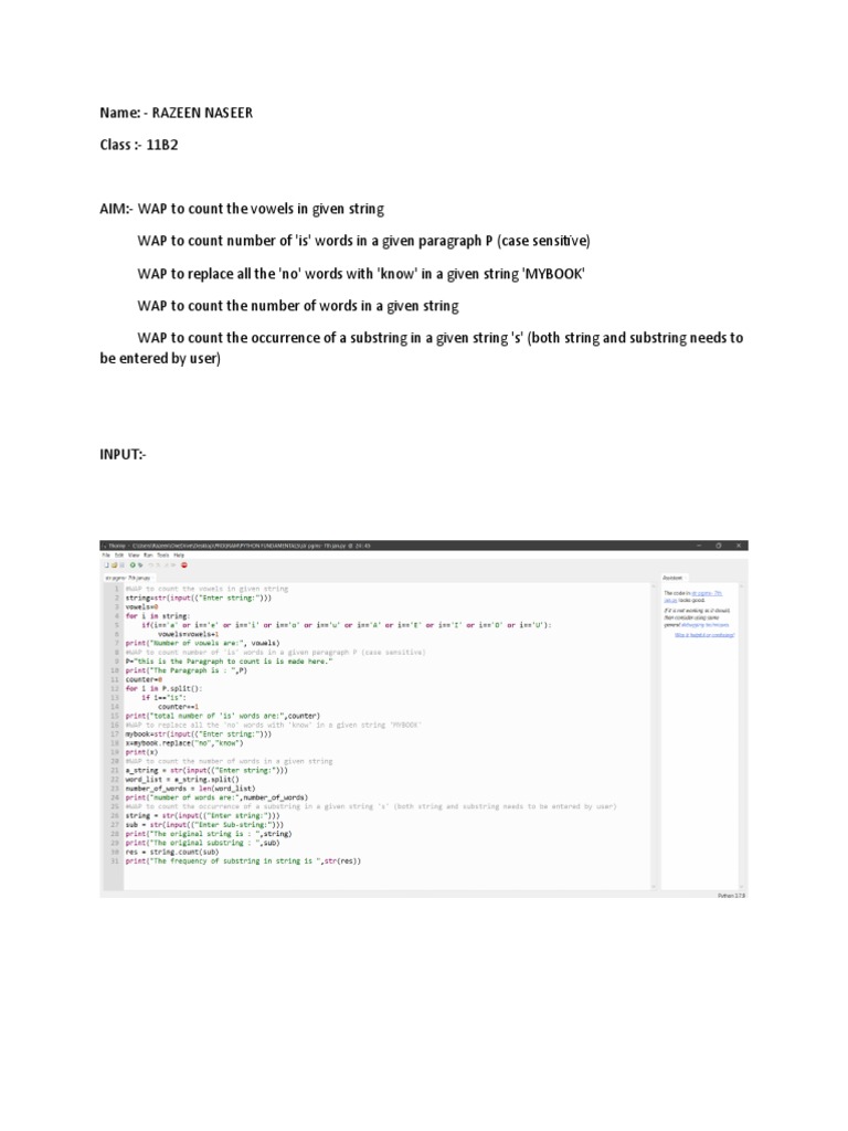 String Program - Razeen Naseer | PDF