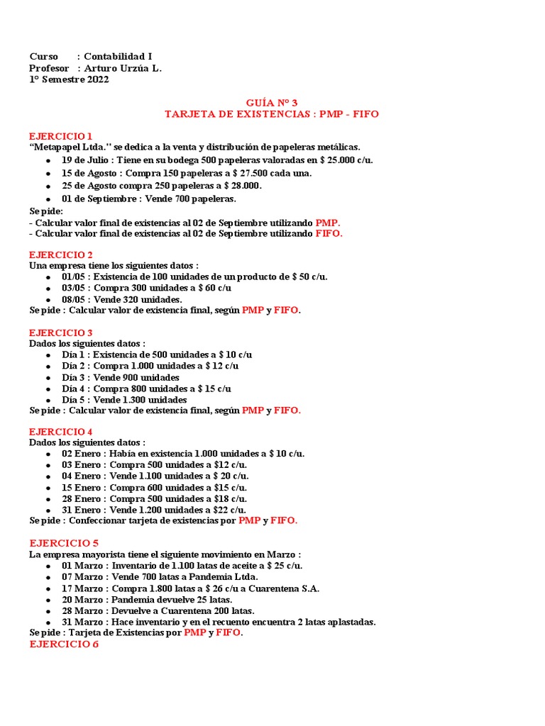 Tarjeta de Existencias: PMP y FIFO | PDF