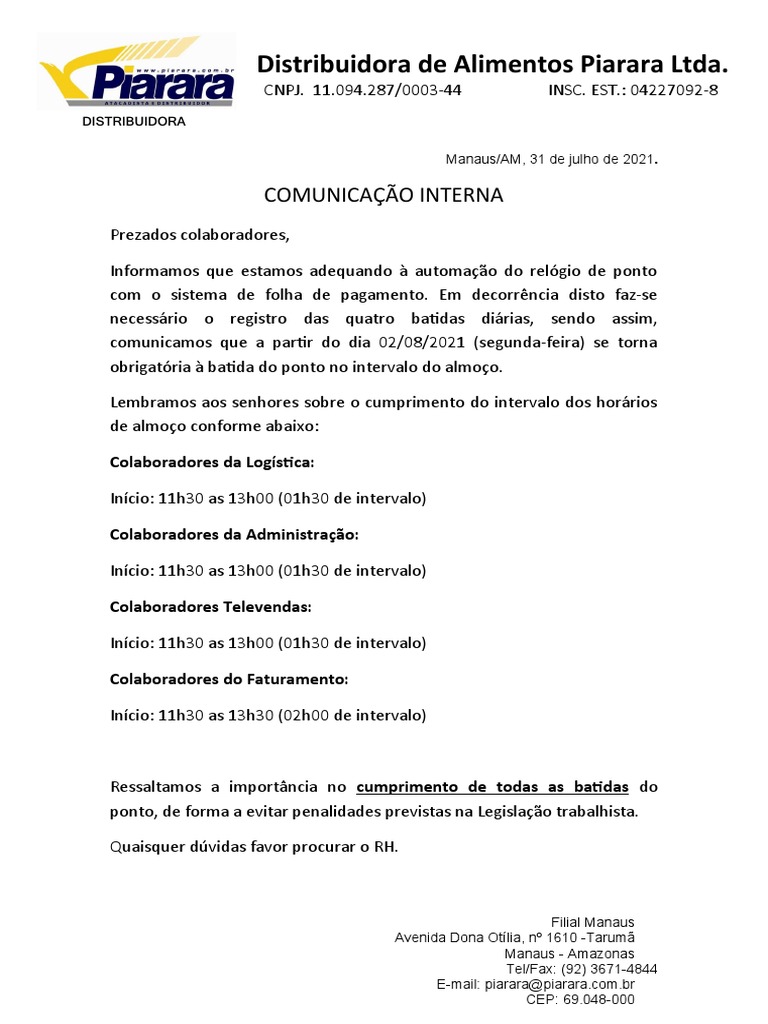 COMUNICADO PONTO ELETRÔNICO | PDF