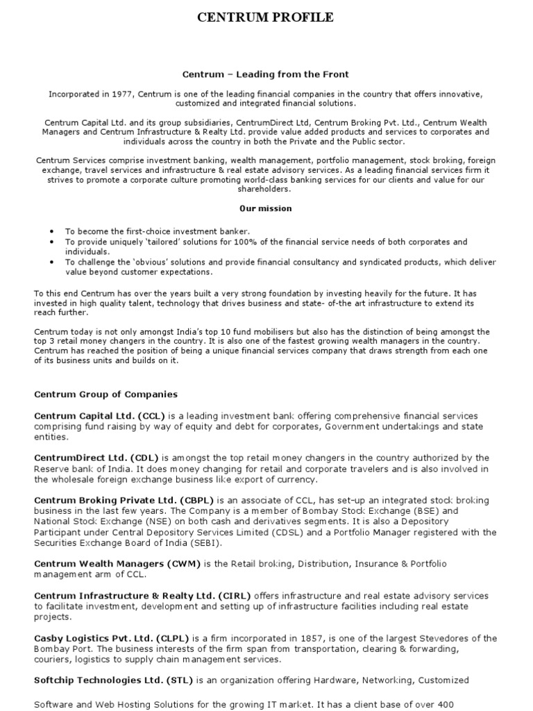 Centrum Profile | PDF | Investor | Wealth Management