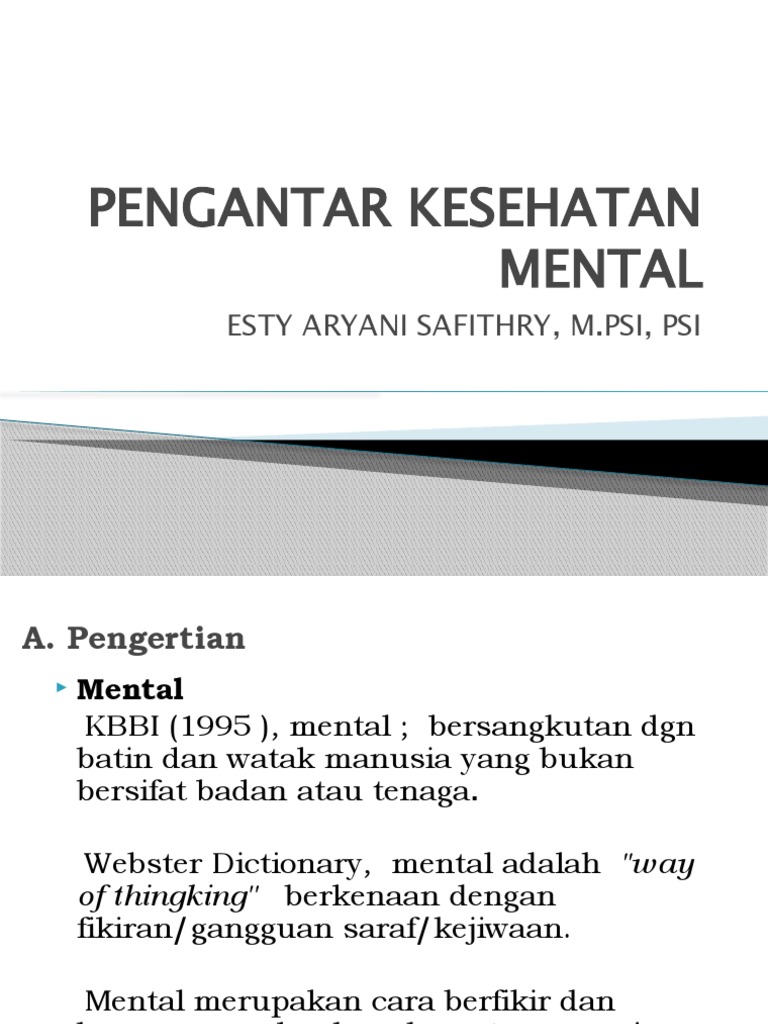Pengantar Kesehatan Mental: Esty Aryani Safithry, M.Psi, Psi | PDF