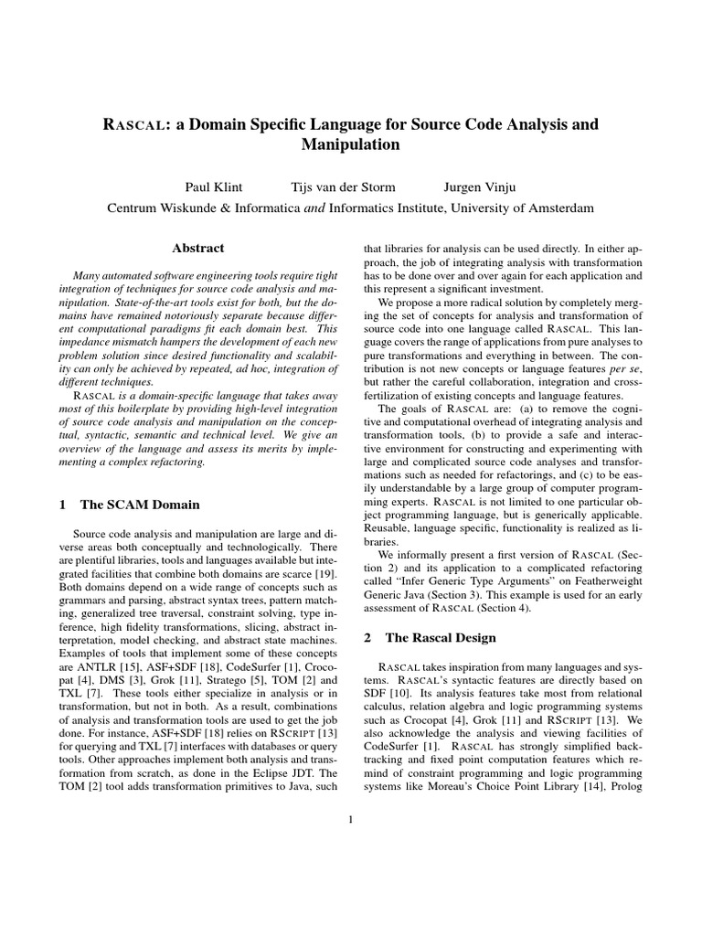 RASCAL: DSL for Code Analysis & Manipulation | PDF | Data Type | Computer Programming