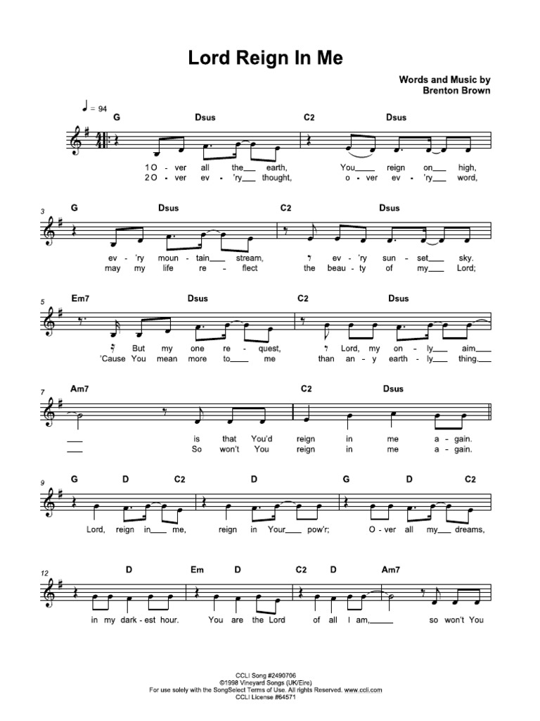 Lord Reign in Me - Lead Sheet - Key G - 3 | PDF