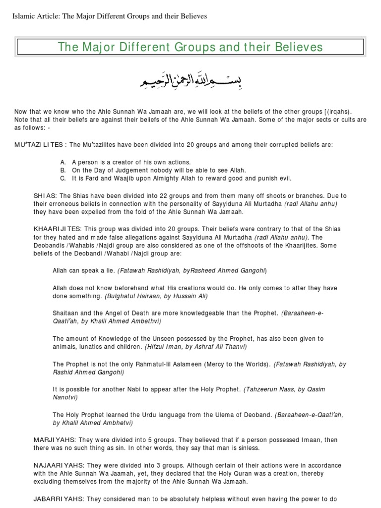 Major Groups in ISLAM | PDF | Sahabah | Muhammad