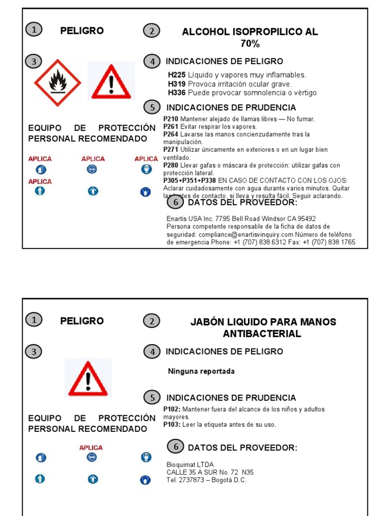 ETIQUETAS PRODUCTOS QUIMICOS (Autoguardado) | PDF | Química