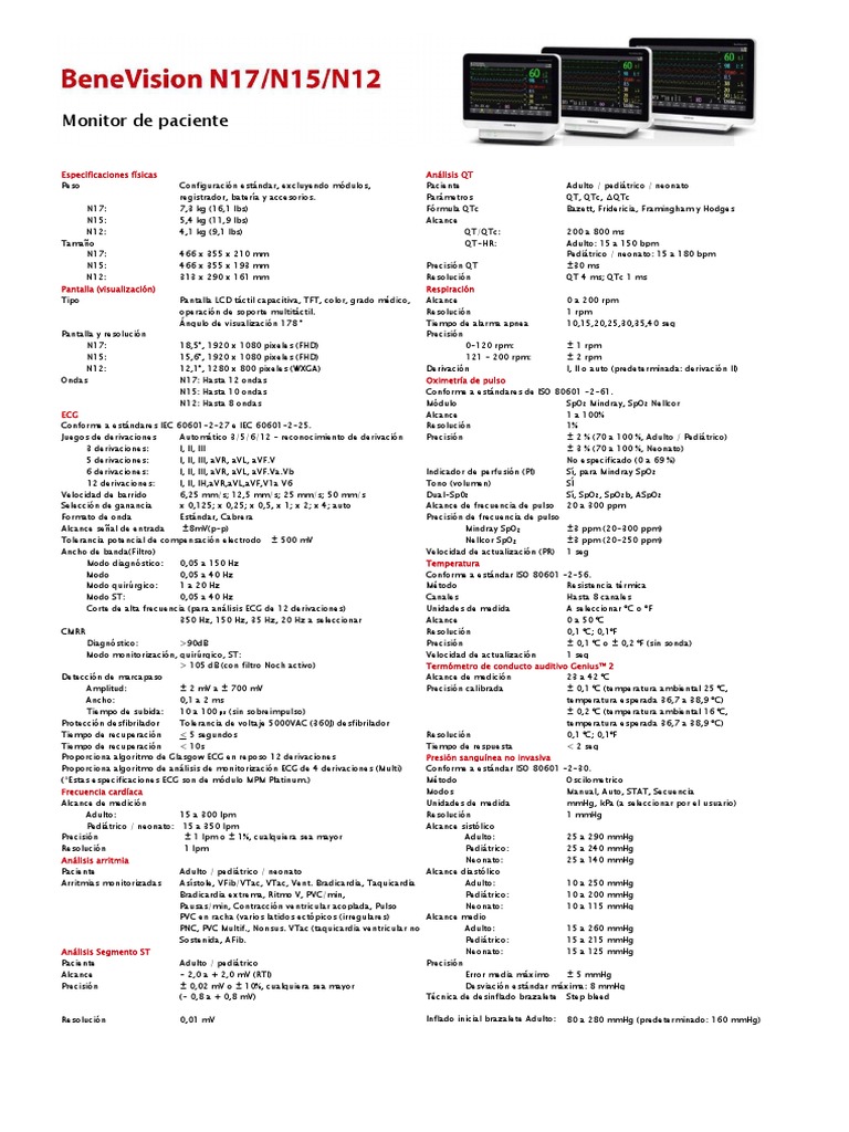 Datasheet BeneVision N12-N15-N17 Español Monitor ECG Alta Complejidad ...