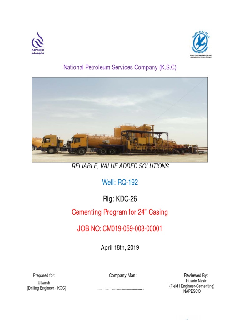 24 Inch Casing Cementing Program | PDF | Casing (Borehole) | Quantity