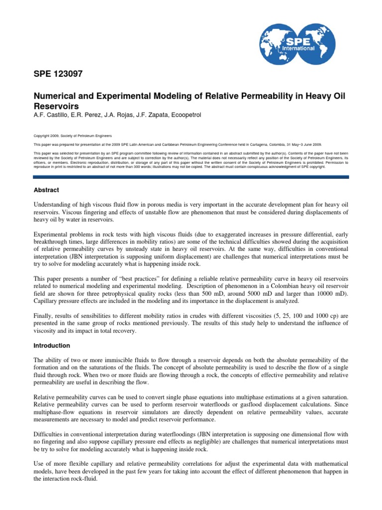 Spe 123097 | PDF | Petroleum Reservoir | Permeability (Earth Sciences)