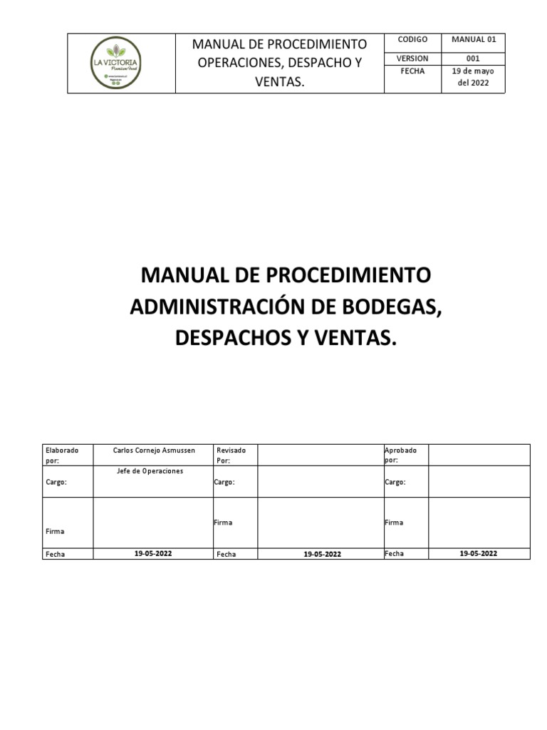 Manual de procedimientos de bodega, despacho y ventas | PDF | Paleta | Inventario