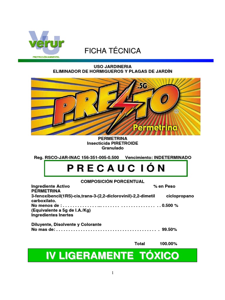 Presto 5% Ficha Técnica | PDF | Hormiga | Insectos