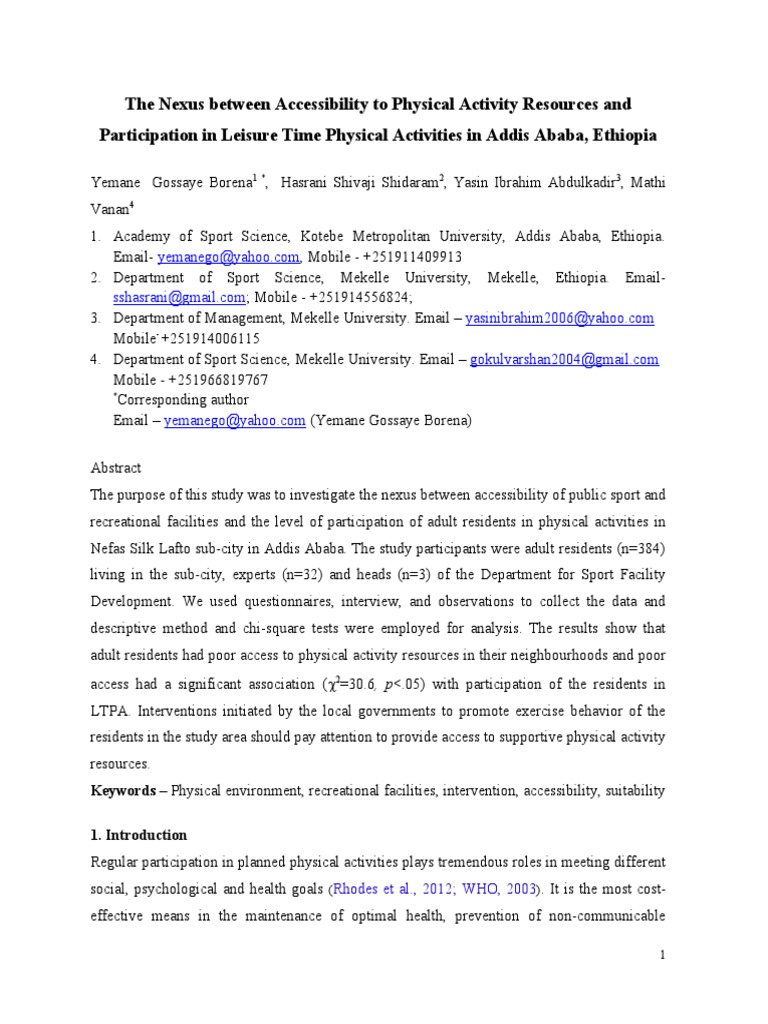 Community Participation in Recreational Activities and Provision of ...