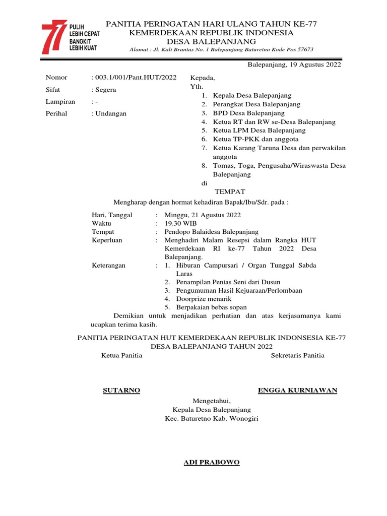 Surat Undangan - Malam Resepsi | PDF