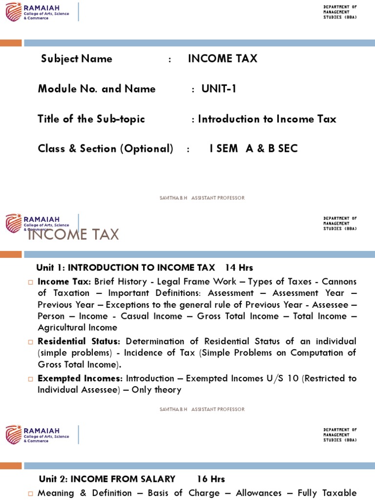 Income Tax Unit-1 | PDF | Taxes | Employee Benefits