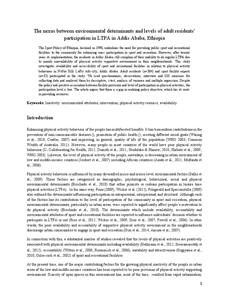 Recreational Facility Access in Addis Ababa | PDF | Dependent And ...