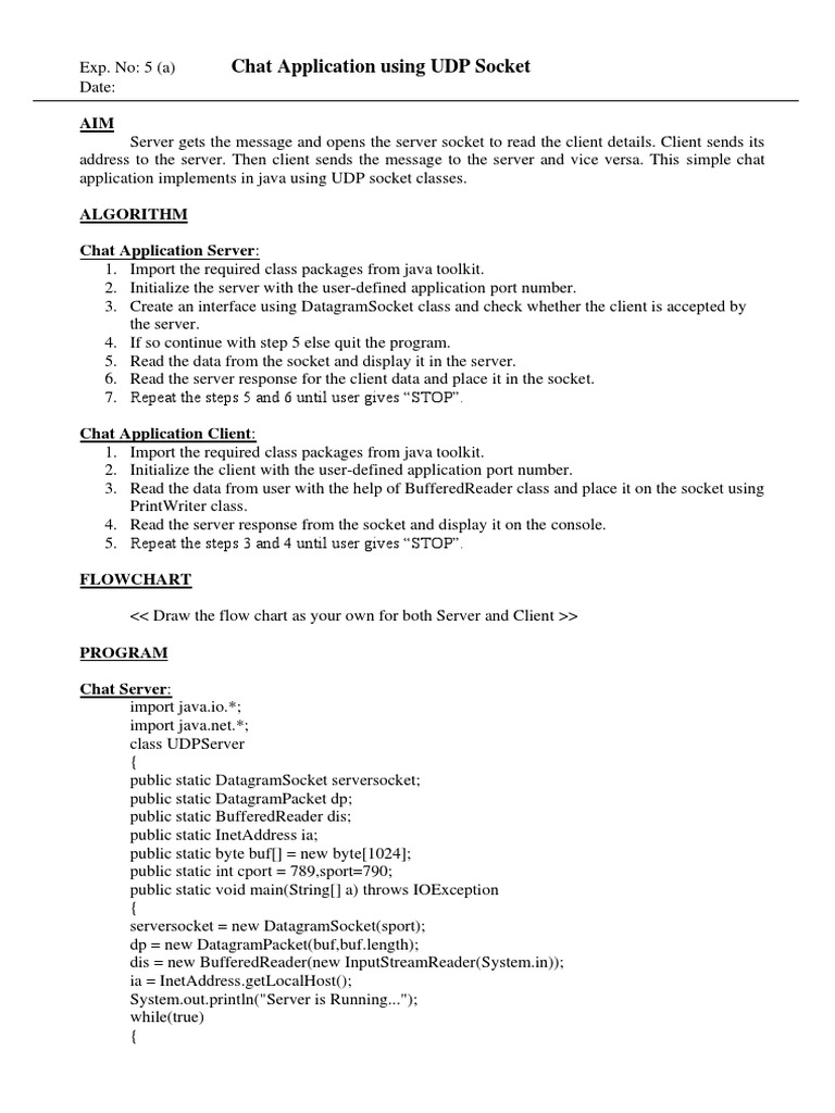 5a Chat Application Using Udp Pdf Network Socket Port Computer Networking