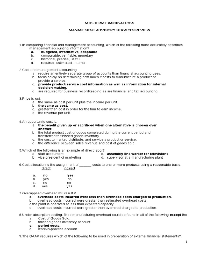 Midterm Examination - MAS REVIEW | Download Free PDF | Budget | Market ...