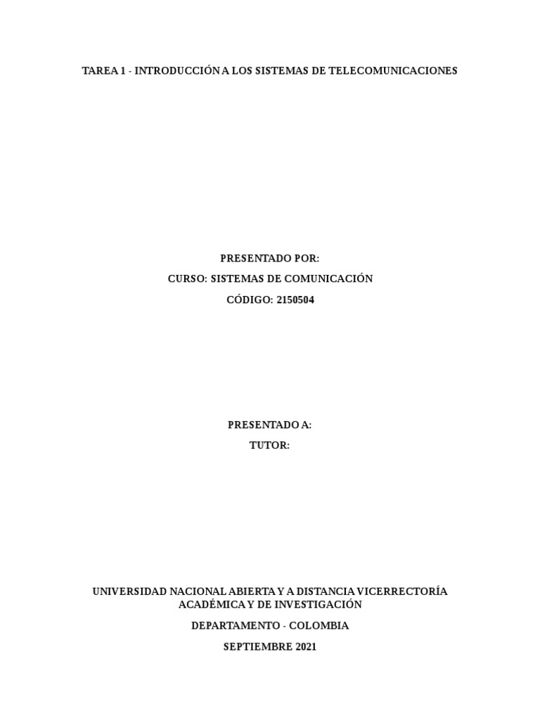 Tarea 1 Introducci N A Los Sistemas de Telecomunicaciones | PDF ...