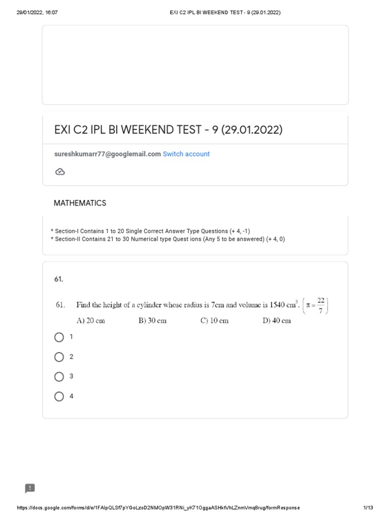 Exi c2 Ipl Bi Weekend Test - 9 (29.01.2022) Maths | PDF | Mathematics ...