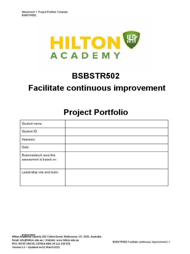 SA.2 - BSBSTR502 - Attachment 1 - Project Portfolio Template (Ver. 1 ...