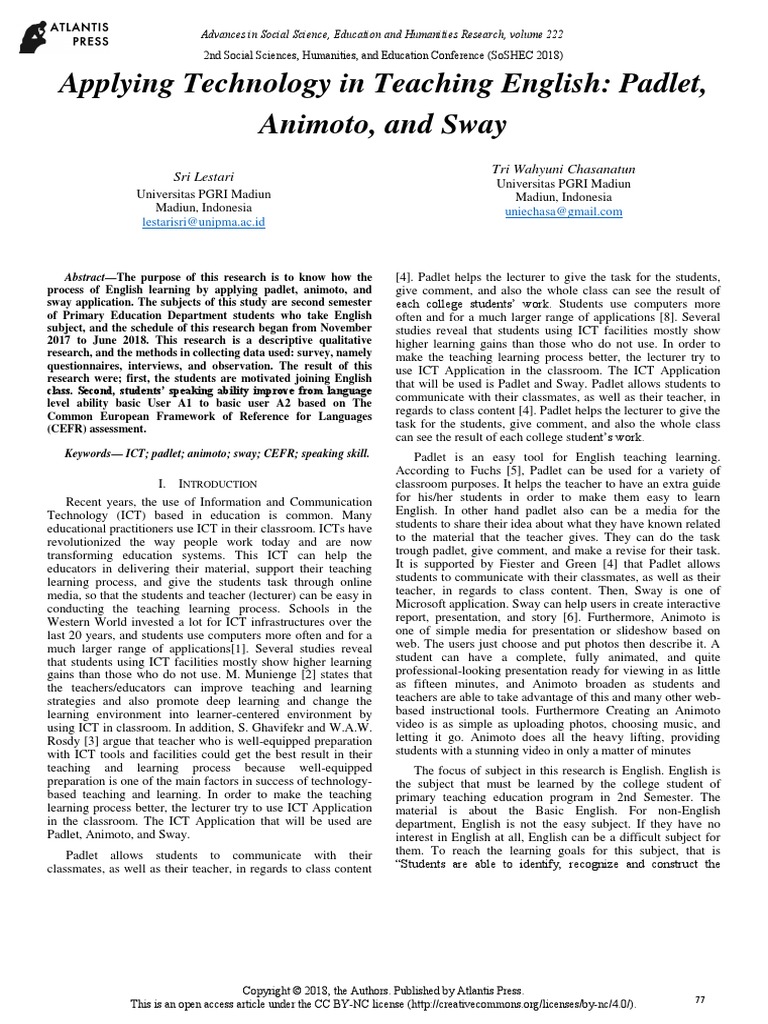 Applying Technology in Teaching English: Padlet, Animoto, and Sway ...