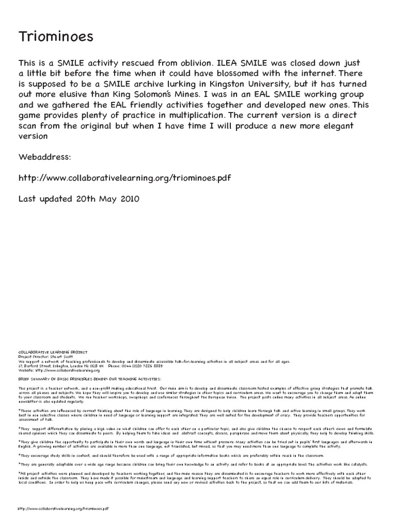 Triominoes | PDF | Teachers | Curriculum