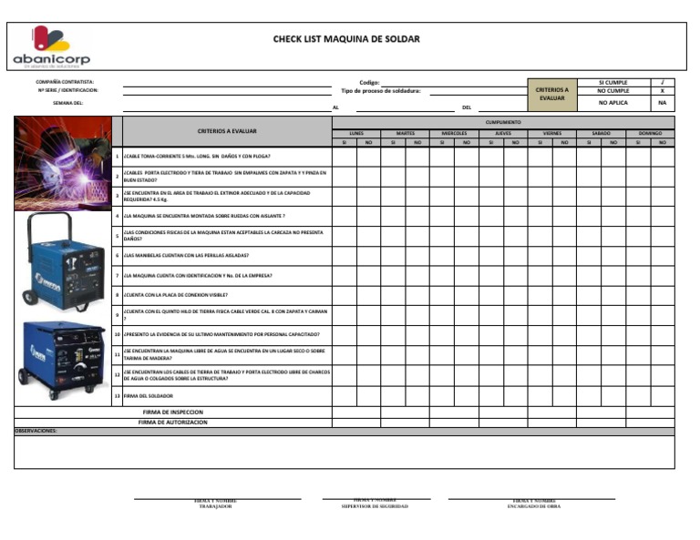 Check List Maquina de Soldar | PDF | Soldadura | Construcción