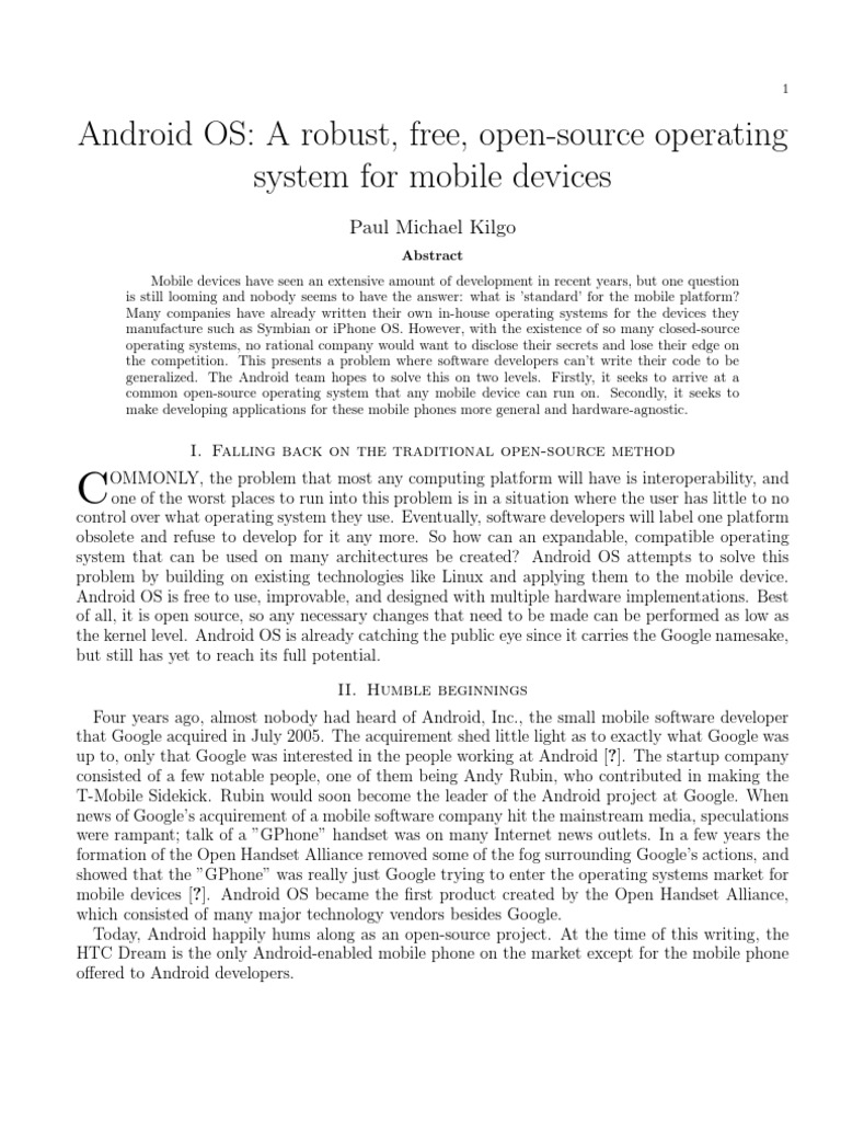 Android OS: A Robust, Free, Open-Source Operating System For Mobile Devices | PDF | Android ...