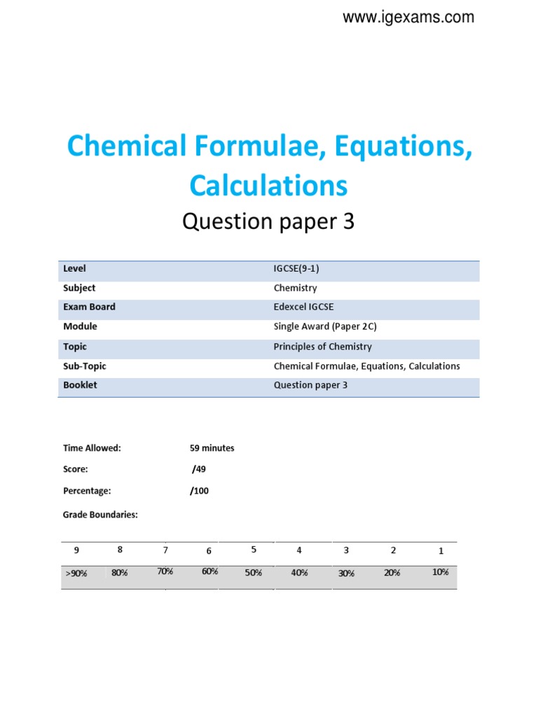 5.1 Chemical Formulae, Equations, Calculations (2C) QP | PDF | Sodium ...