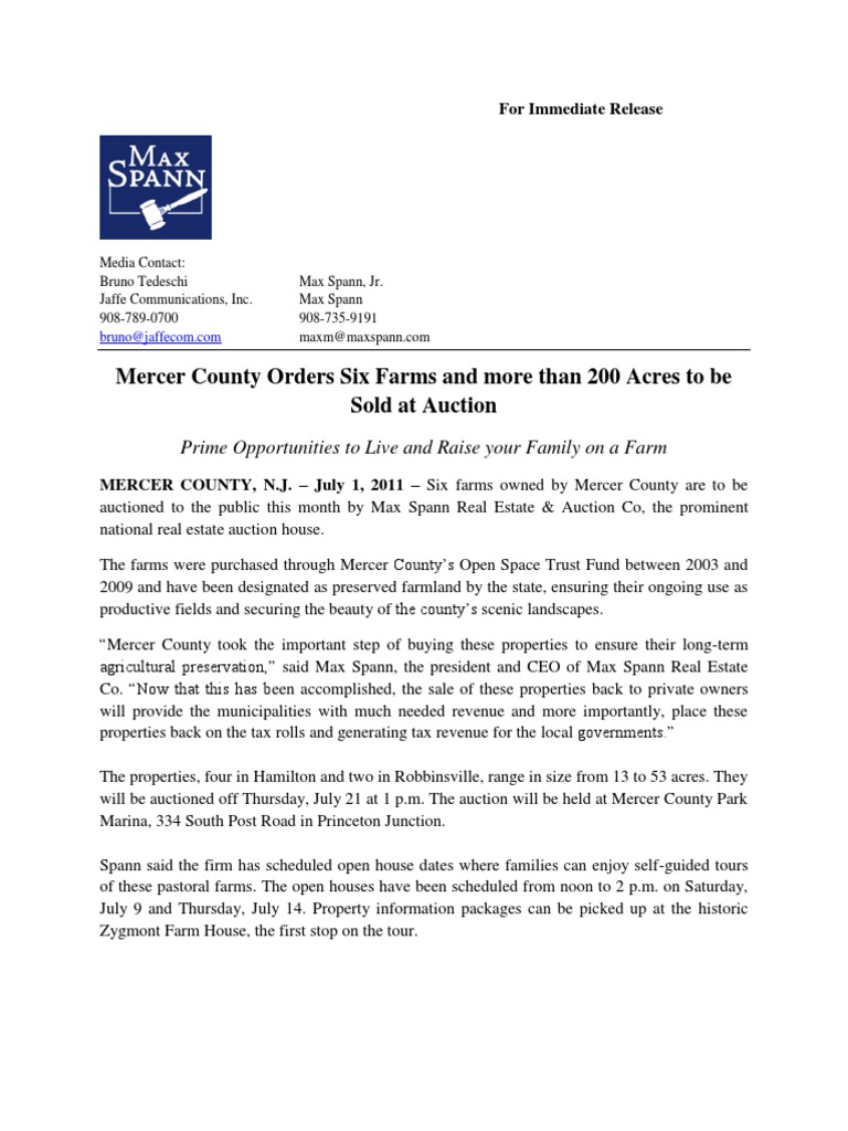 Mercer Farms July Auction FINAL | PDF | New Jersey | Auction