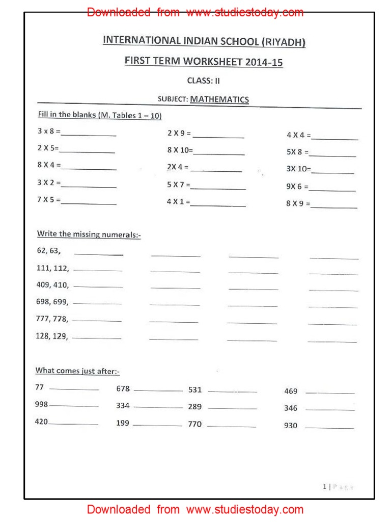 CBSE Class 2 Maths Practice Worksheets (125) - Revision | PDF